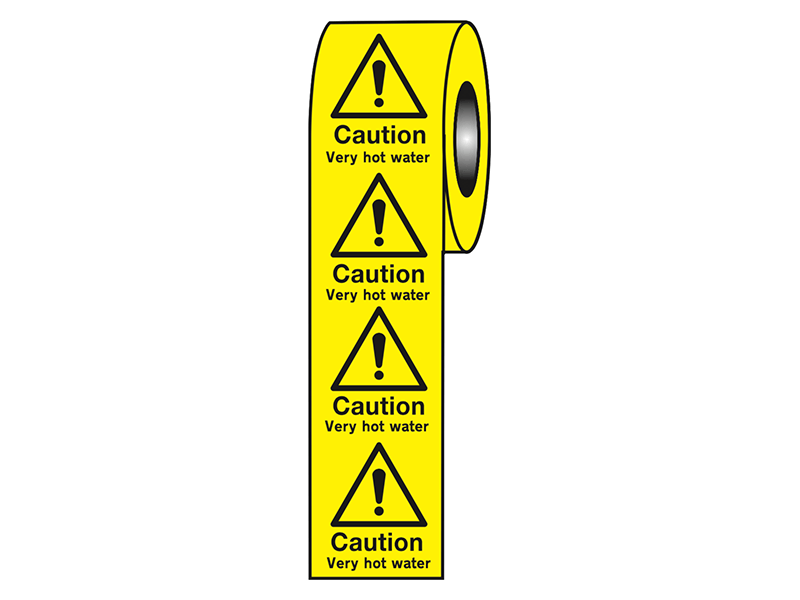 "Caution Very Hot Water" Labels on a Roll | Free Delivery