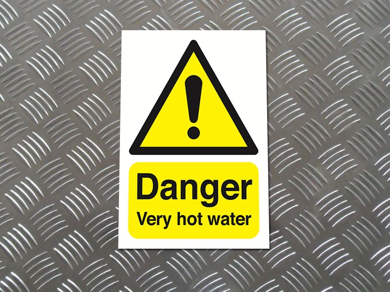 "Danger Very Hot Water" Warning Safety Sign | Free Delivery