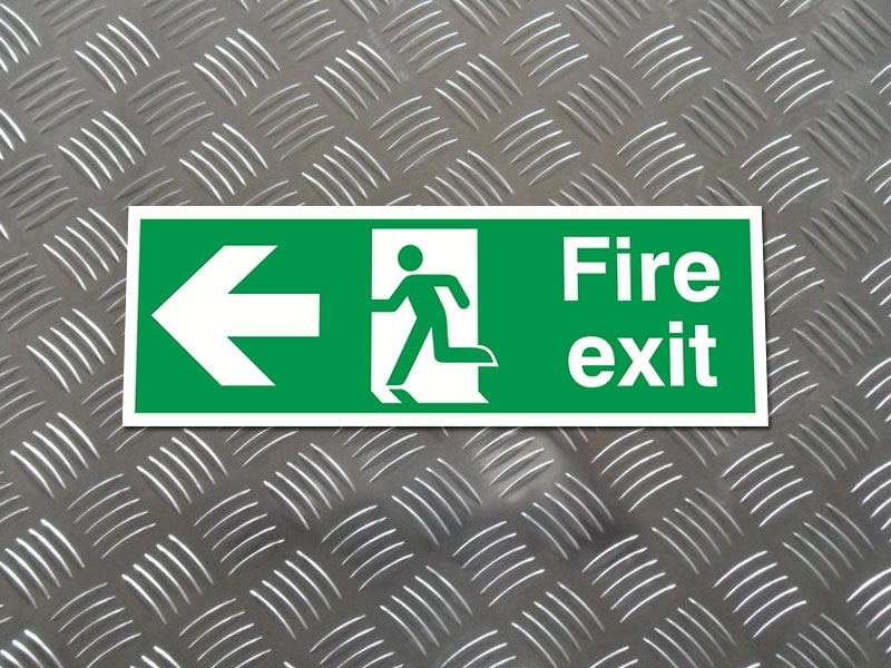 "Fire Exit Arrow Left" Fire Exit Direction Sign | Free Delivery