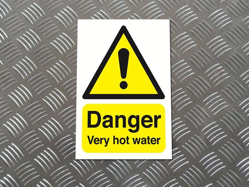 "Danger Very Hot Water" Warning Safety Sign | Free Delivery