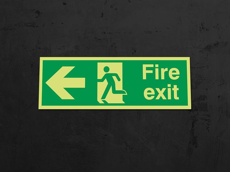 "Fire Exit Left" Glow in the Dark Safety Sign | Free Delivery